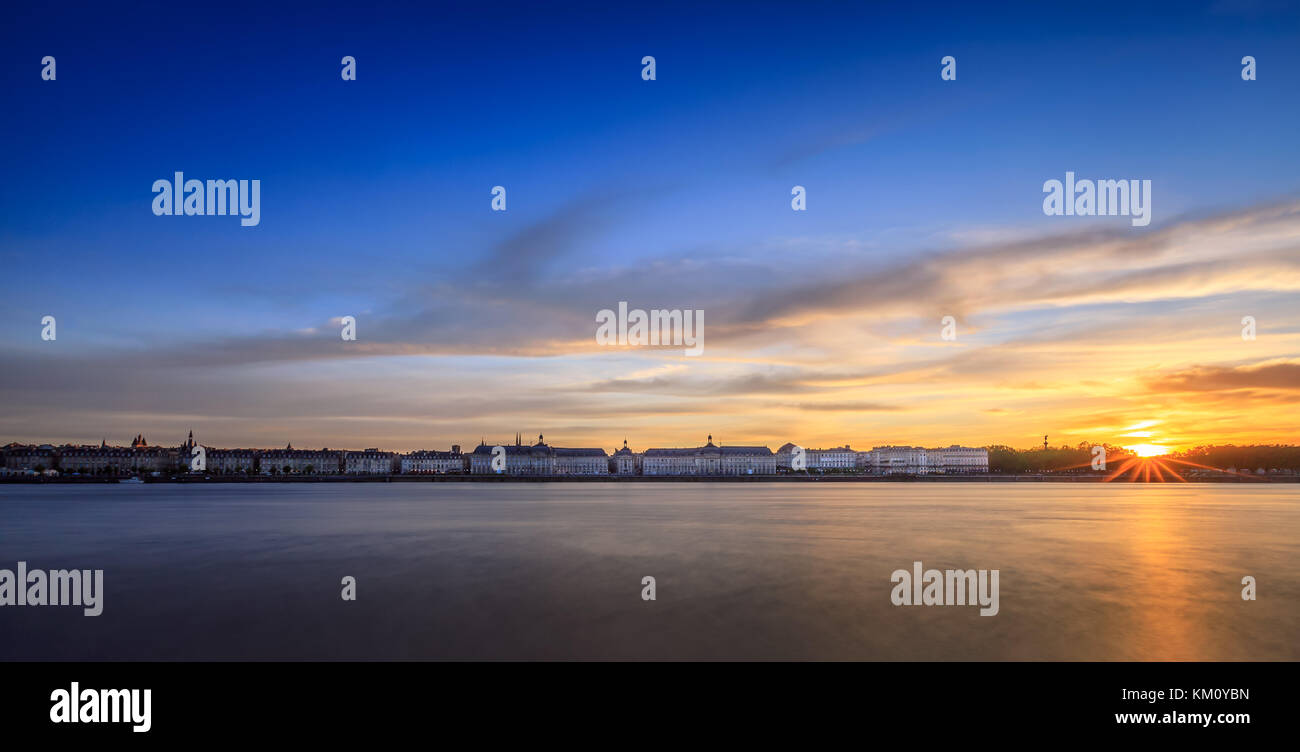 Bordeaux city skyline at sunset shot from the other side of the Gironde ...