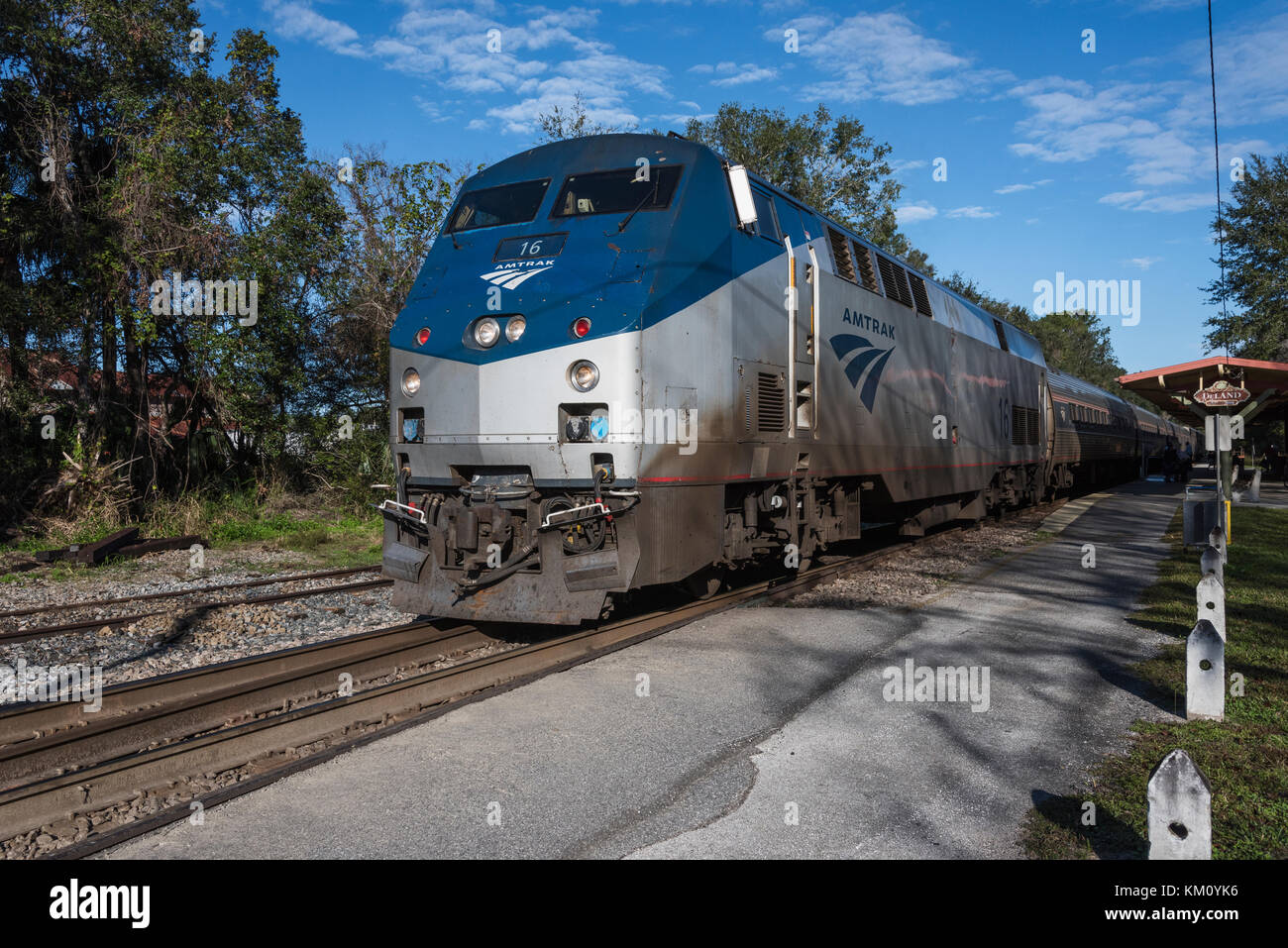 Amtrak Train Leaving the DeLand, Florida USA Train Depot Stock Photo ...