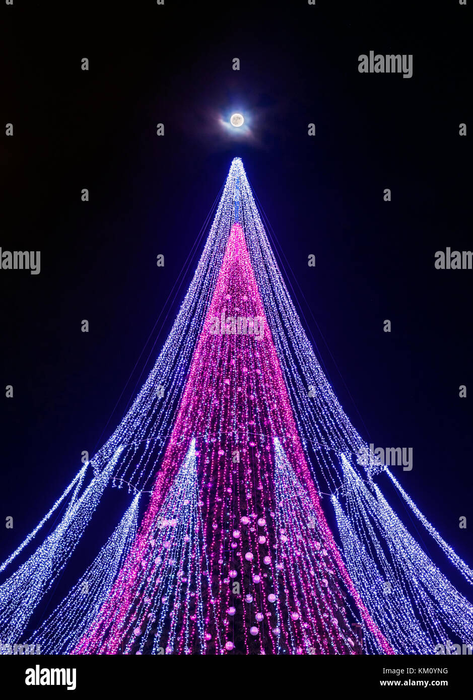 Super moon and a Christmas tree with decoration installed at Vilnius ...