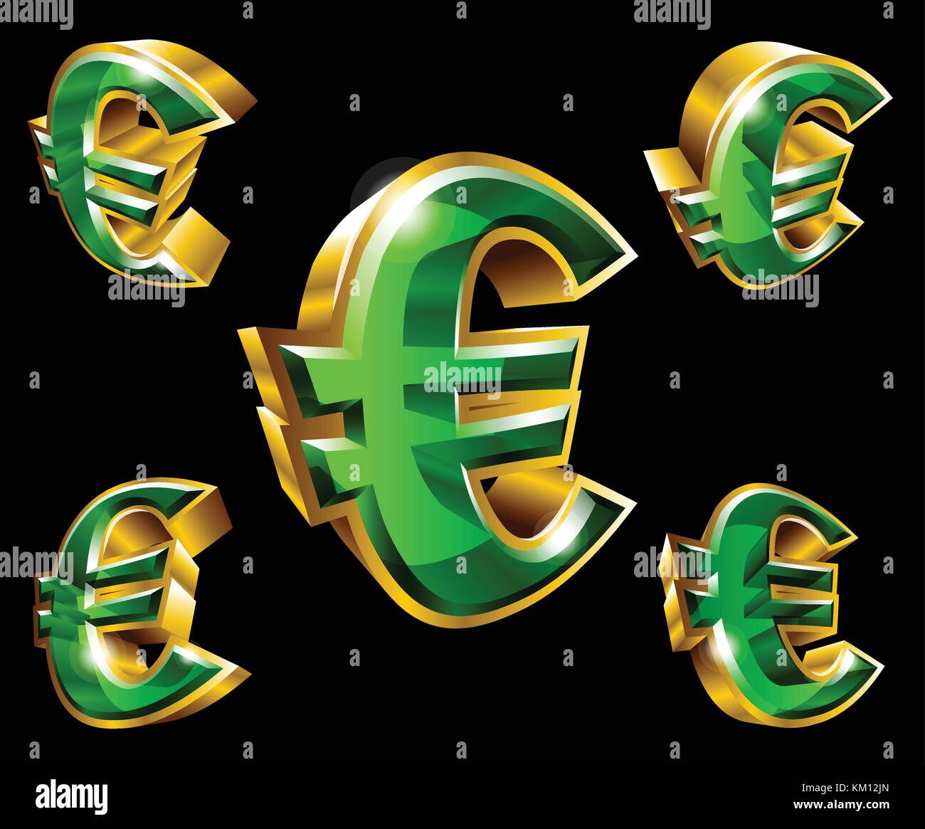 Vector gold set of Euro symbols in 3D style with different angles ...