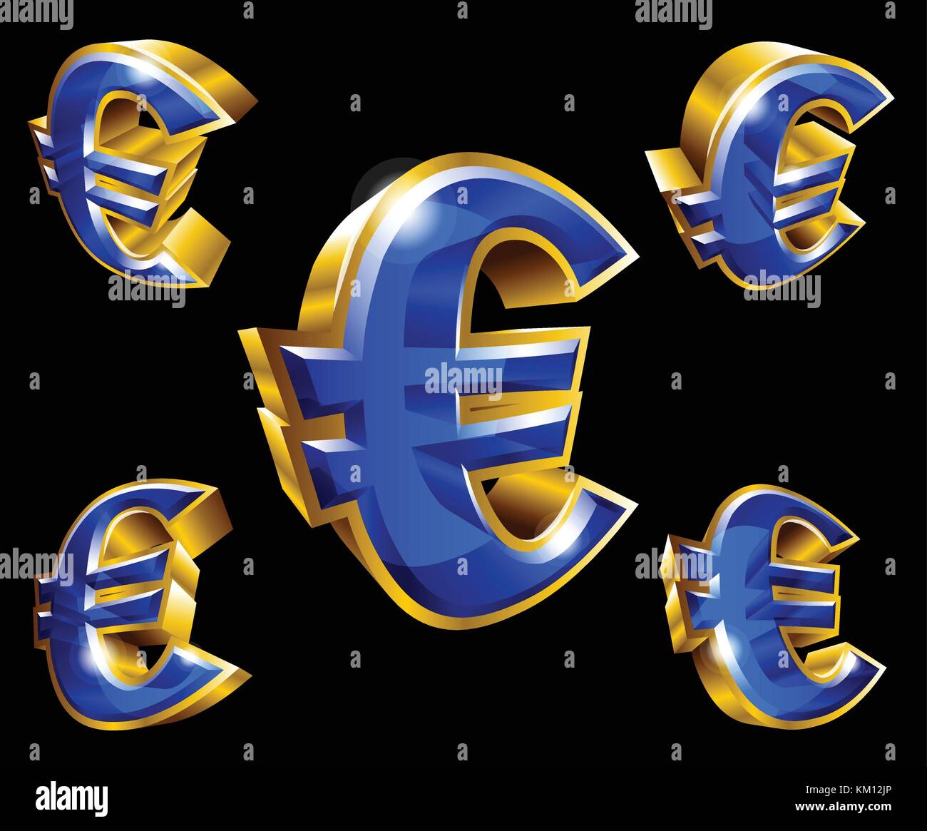 Vector gold set of Euro symbols in 3D style with different angles ...