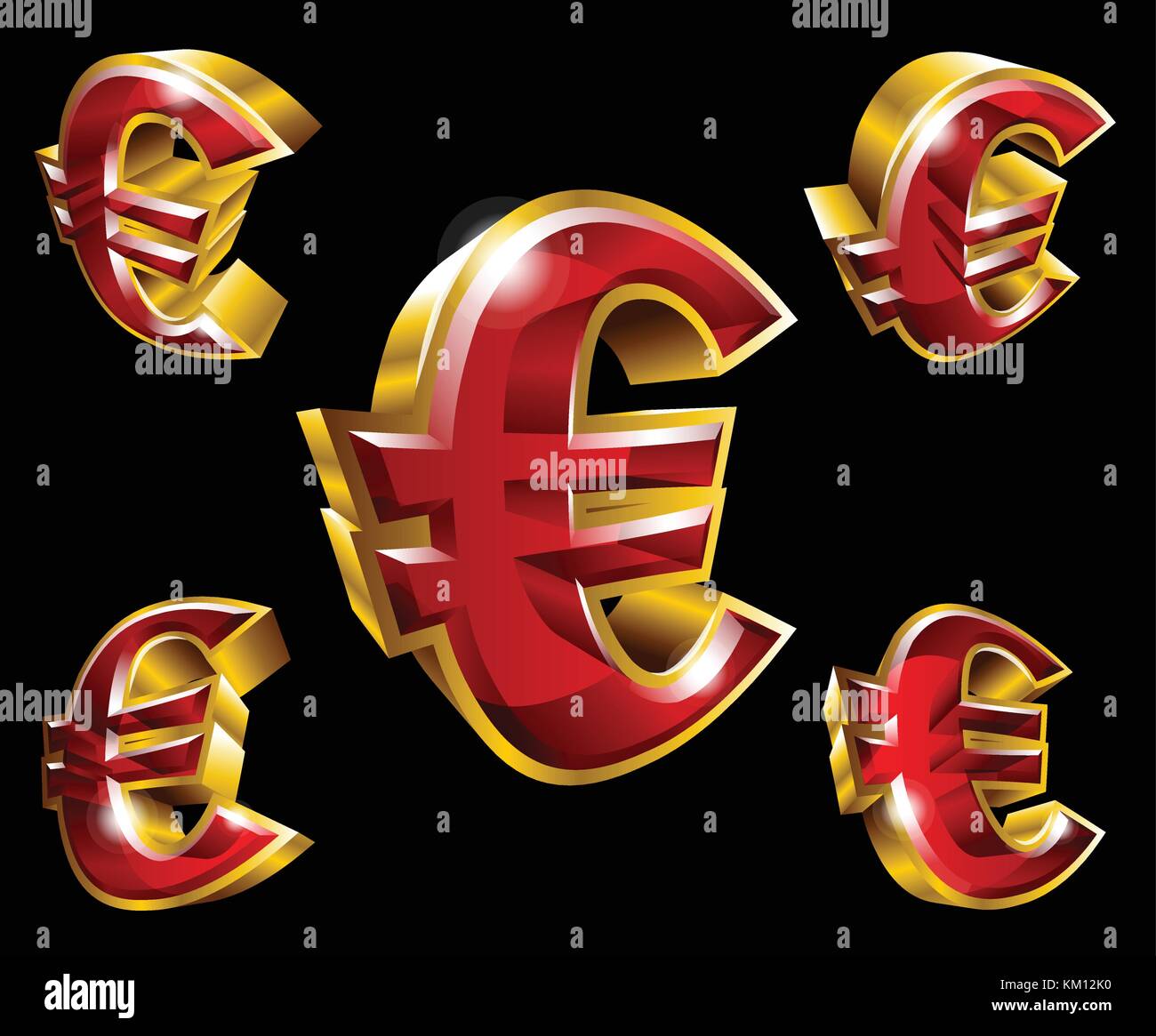 Vector gold set of Euro symbols in 3D style with different angles ...