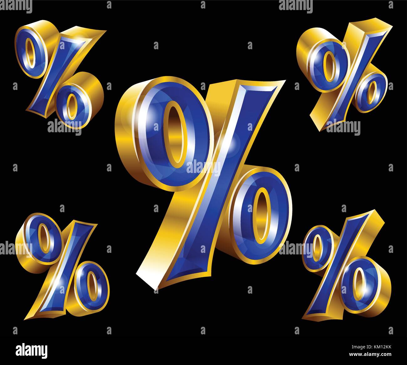 Vector gold percent sign in 3D style with different angles isolated on ...