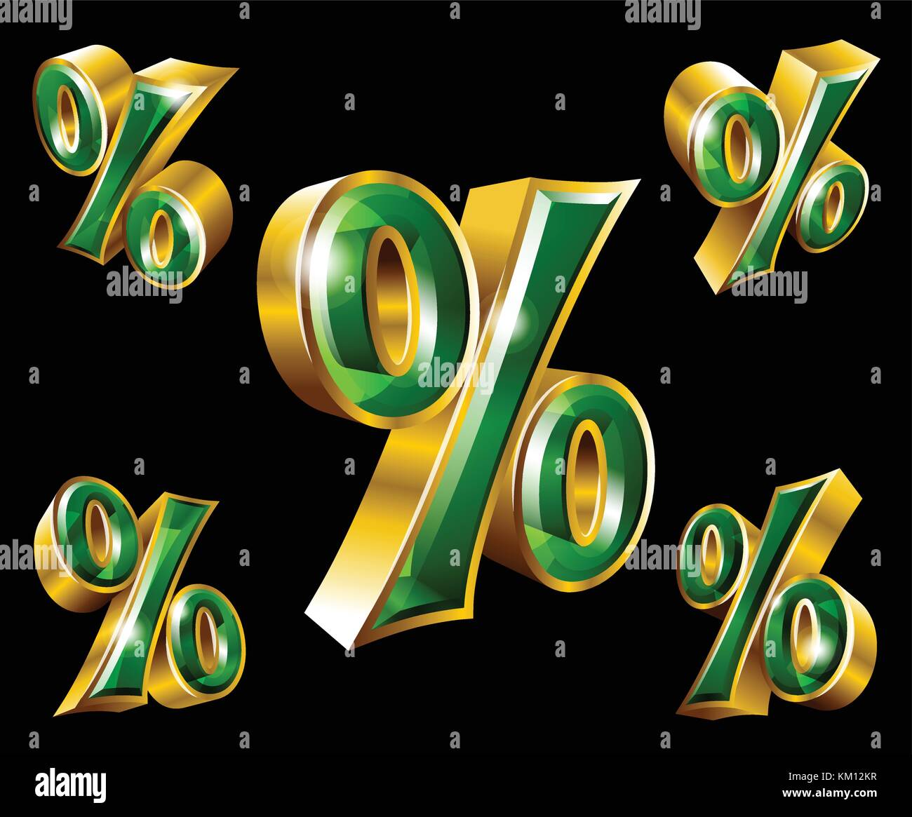 Vector gold percent sign in 3D style with different angles isolated on ...