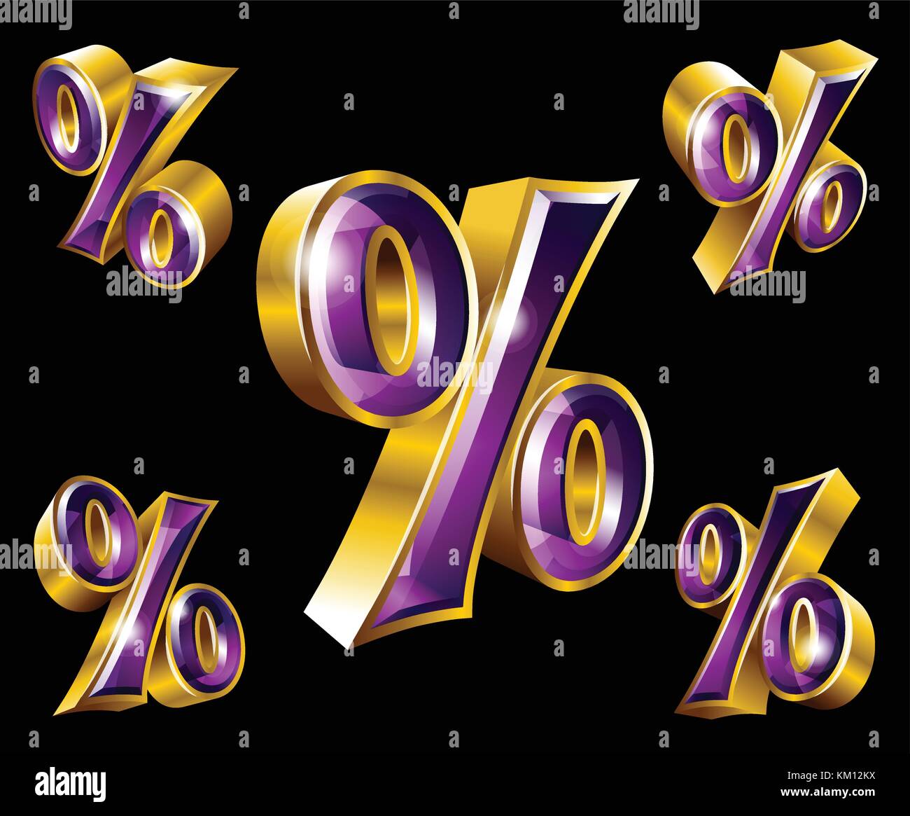 Vector gold percent sign in 3D style with different angles isolated on ...