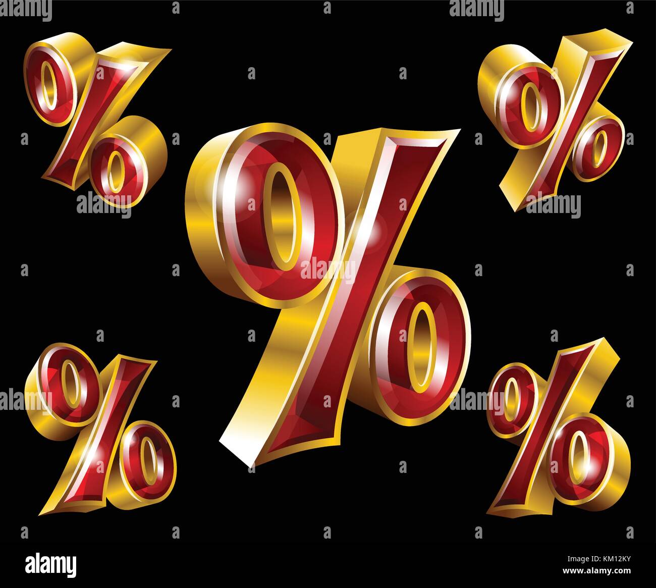 Vector gold percent sign in 3D style with different angles isolated on ...