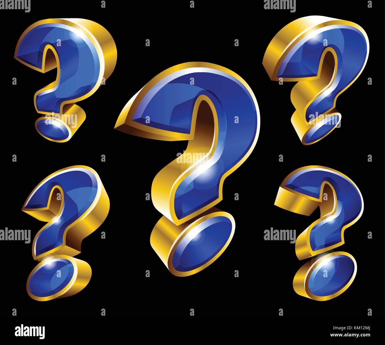 Vector gold question mark symbol in 3D style with different angles ...