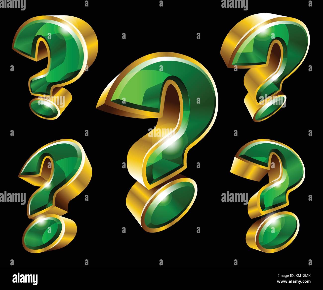 Vector golden question mark symbol in 3D style with different angles ...