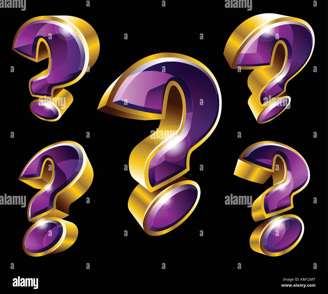 Vector golden question mark symbol in 3D style with different angles ...
