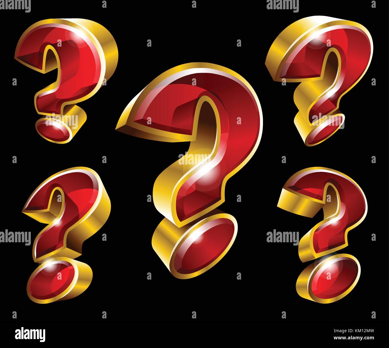 Vector gold question mark symbol in 3D style with different angles ...