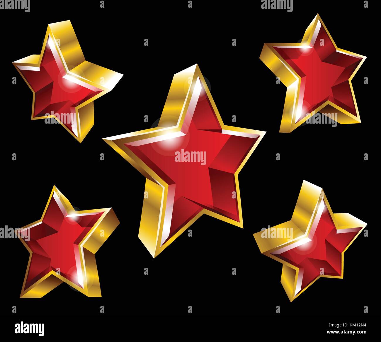 Vector gold star symbols in 3D style with different angles isolated on ...