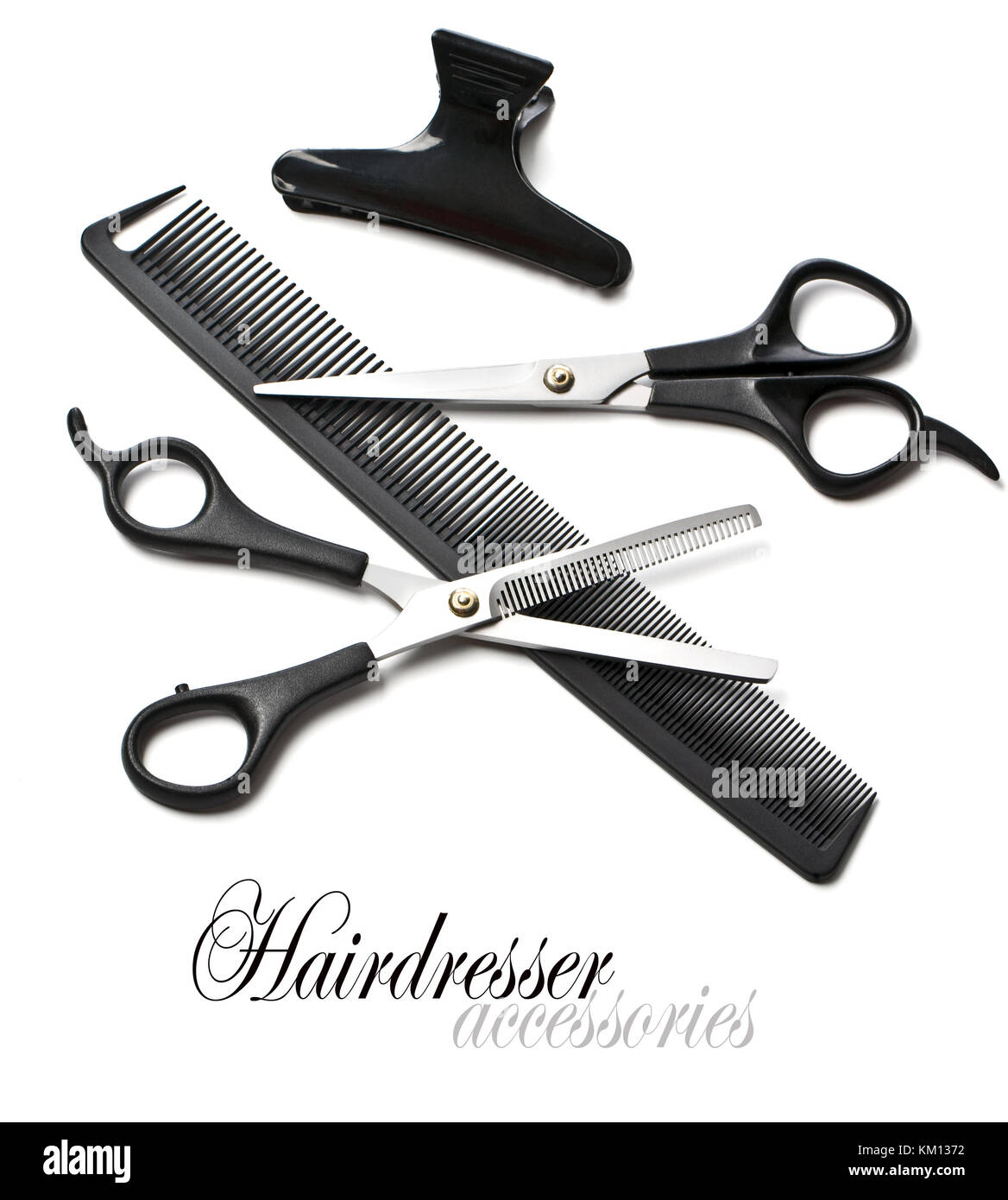 scissors and comb on white background Stock Photo - Alamy