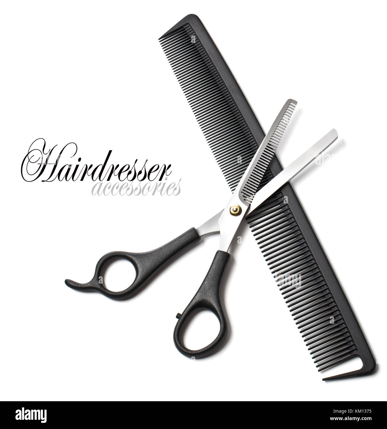 Scissors and hairbrush isolated on white Stock Photo - Alamy