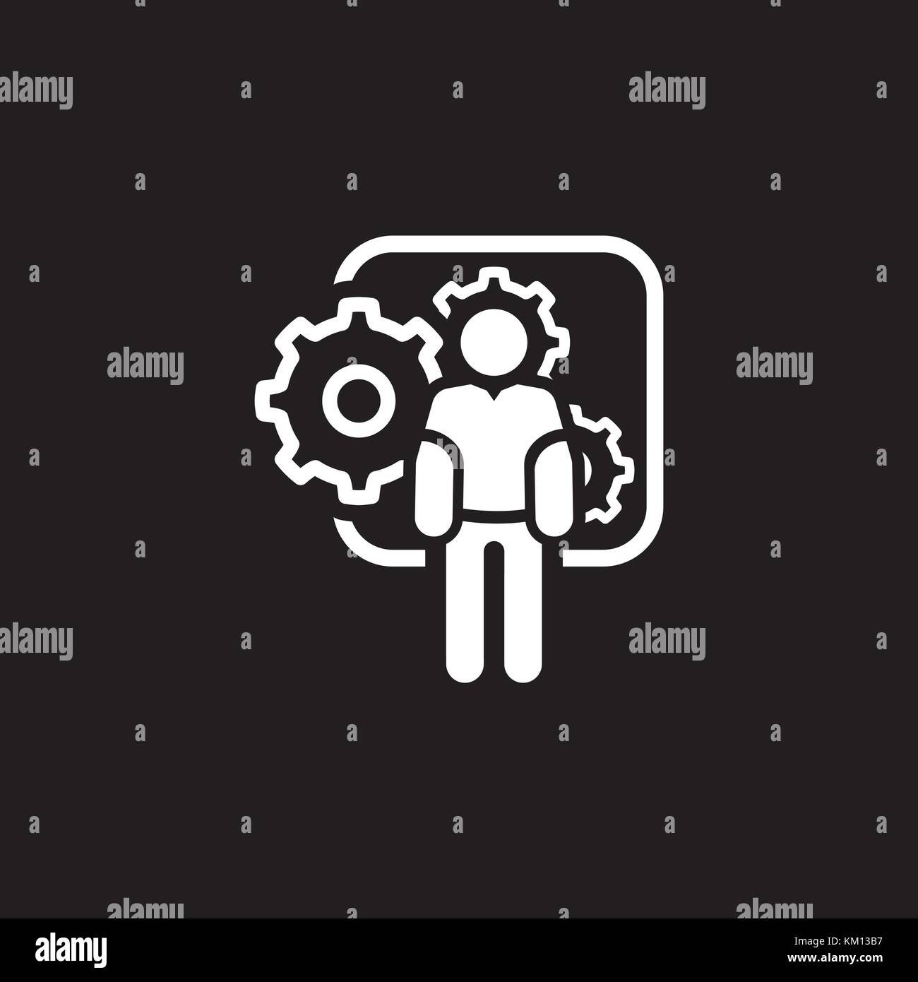 Mechanical Engineering Icon. Man and Gears. Development Symbol Stock ...