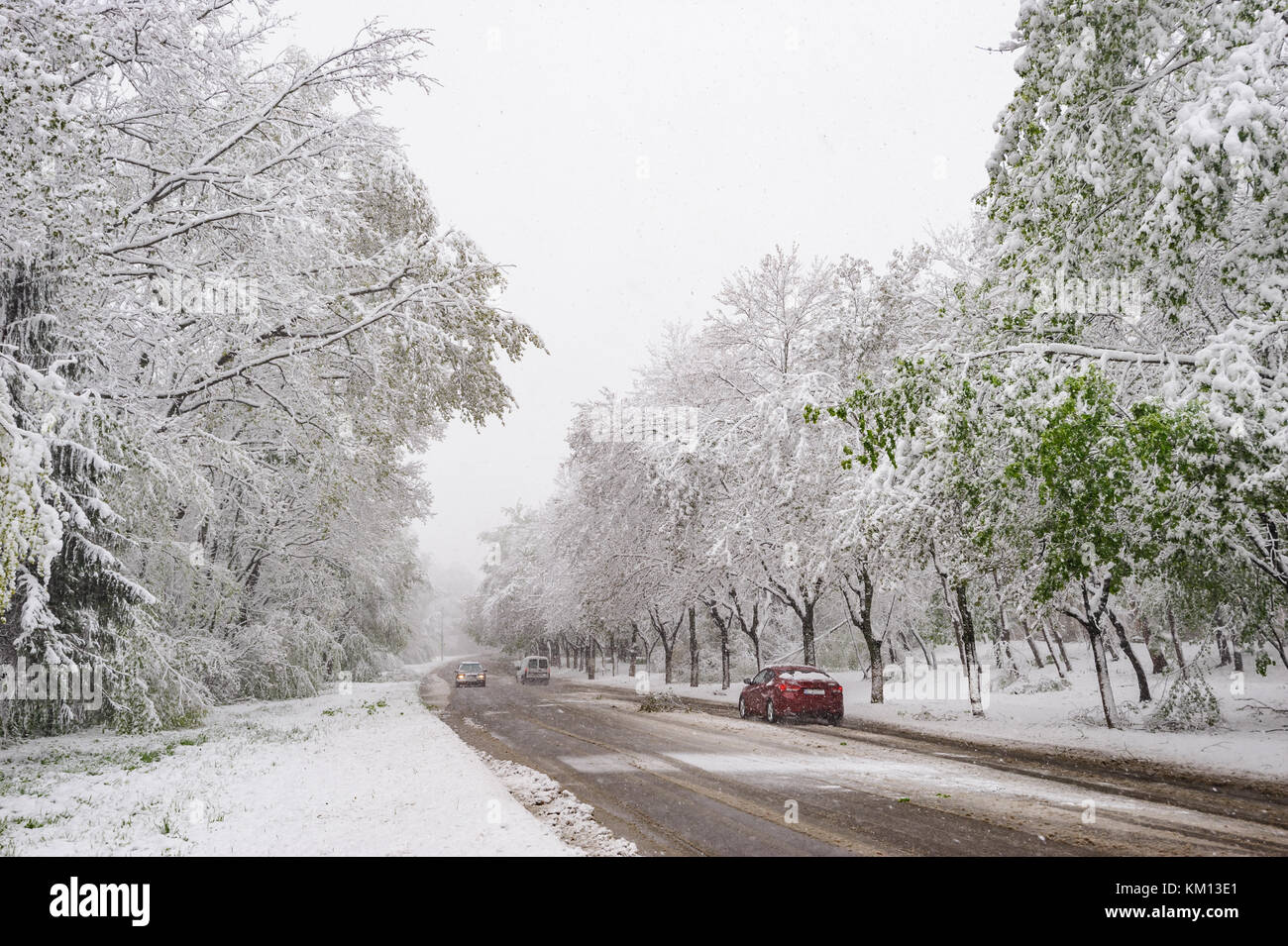 winter snowy road Stock Photo - Alamy