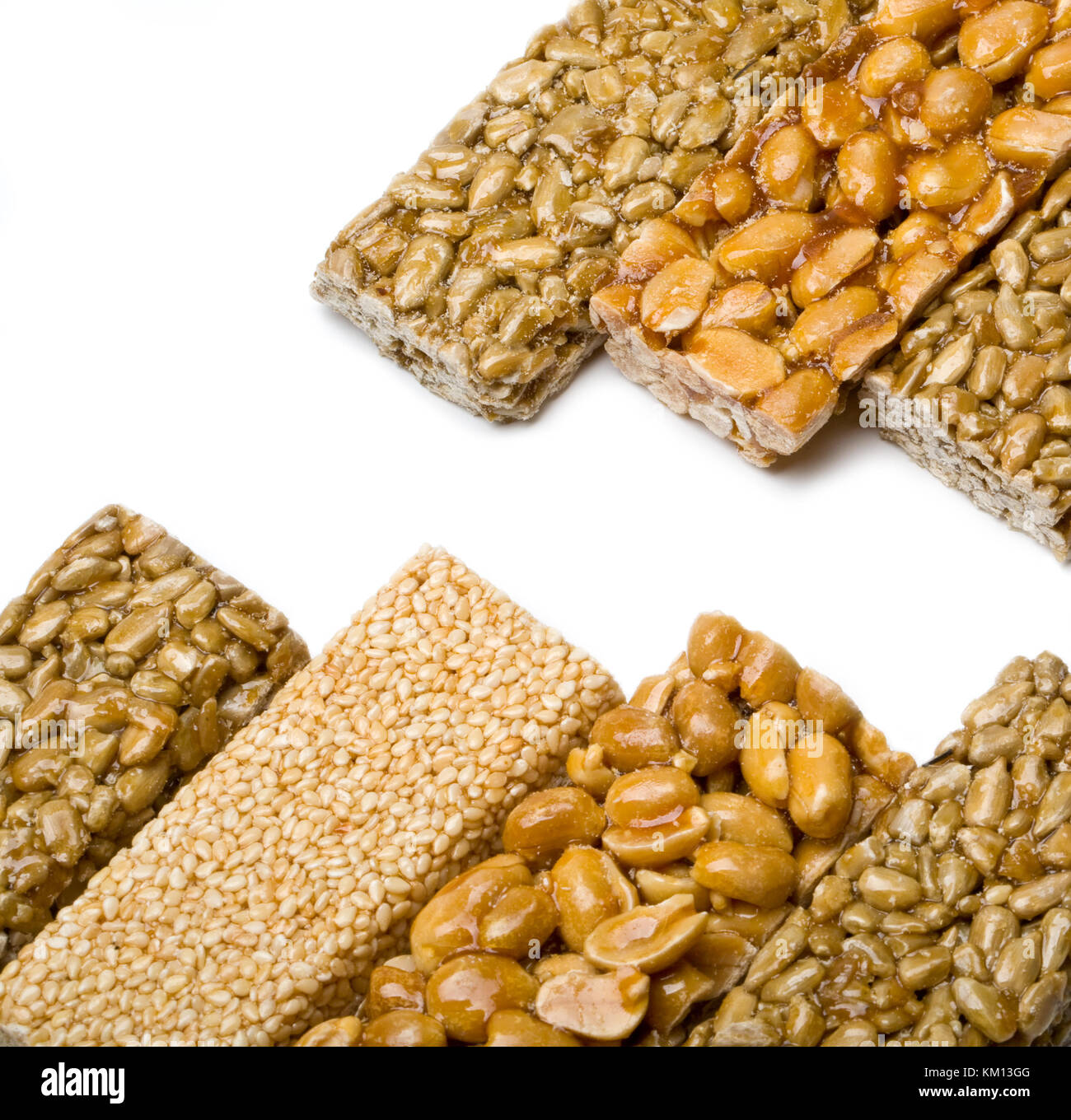 sunflower seeds, sesame ,peanuts in sugar syrup isolated on a white ...