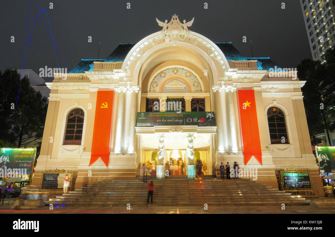 HO CHI MINH CITY - NOVEMBER 17, 2013. Opera House building at night. It ...