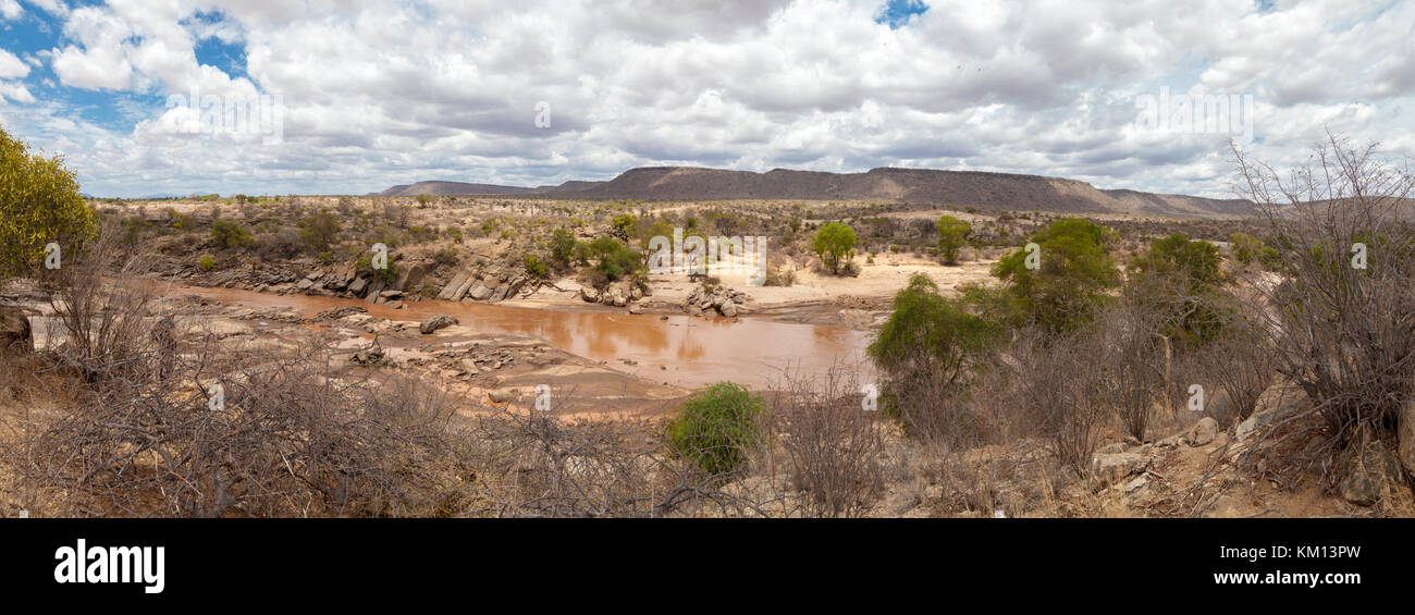 Landscape in Kenya with a river and mountains Stock Photo - Alamy