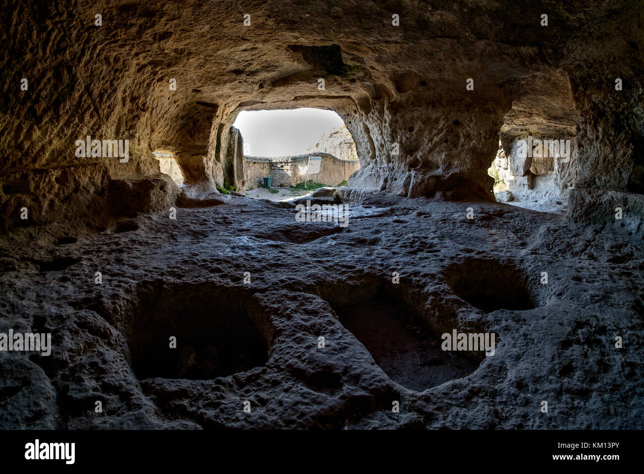 Cave interior of medieval city-fortress Chufut-Kale, Crimea Stock Photo ...