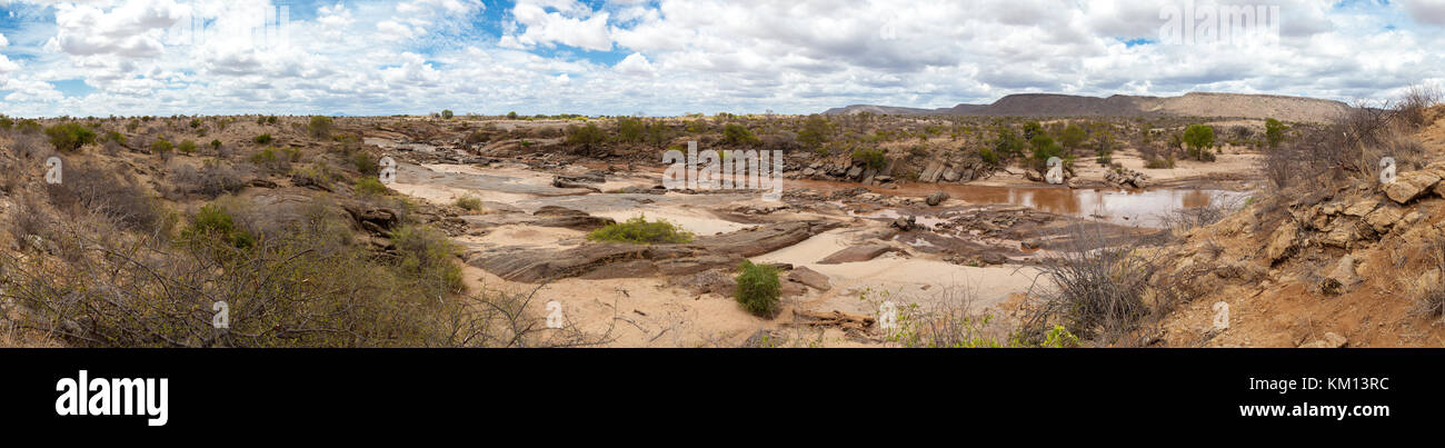 Panoramic view from landscape in Kenya with a river and blue sky Stock ...