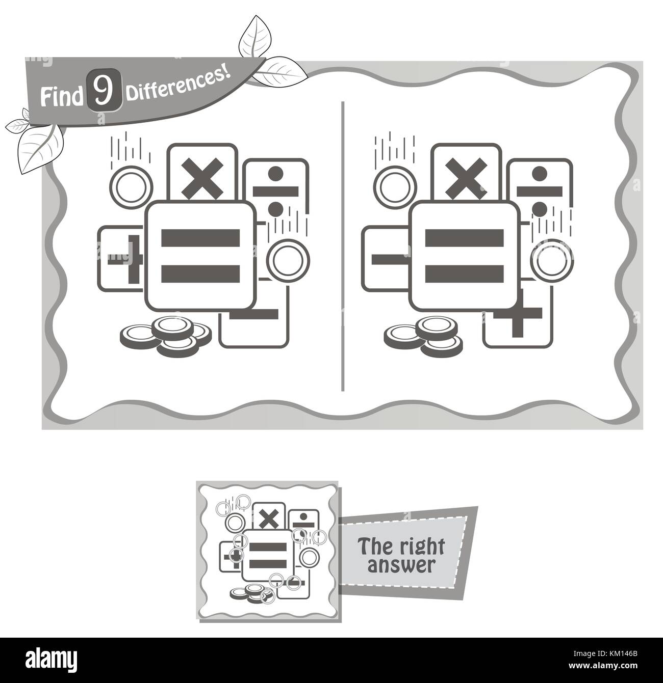 visual game for children and adults. Task to find 9 differences . black ...