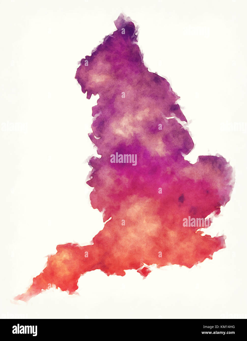 England watercolor map in front of a white background Stock Photo - Alamy