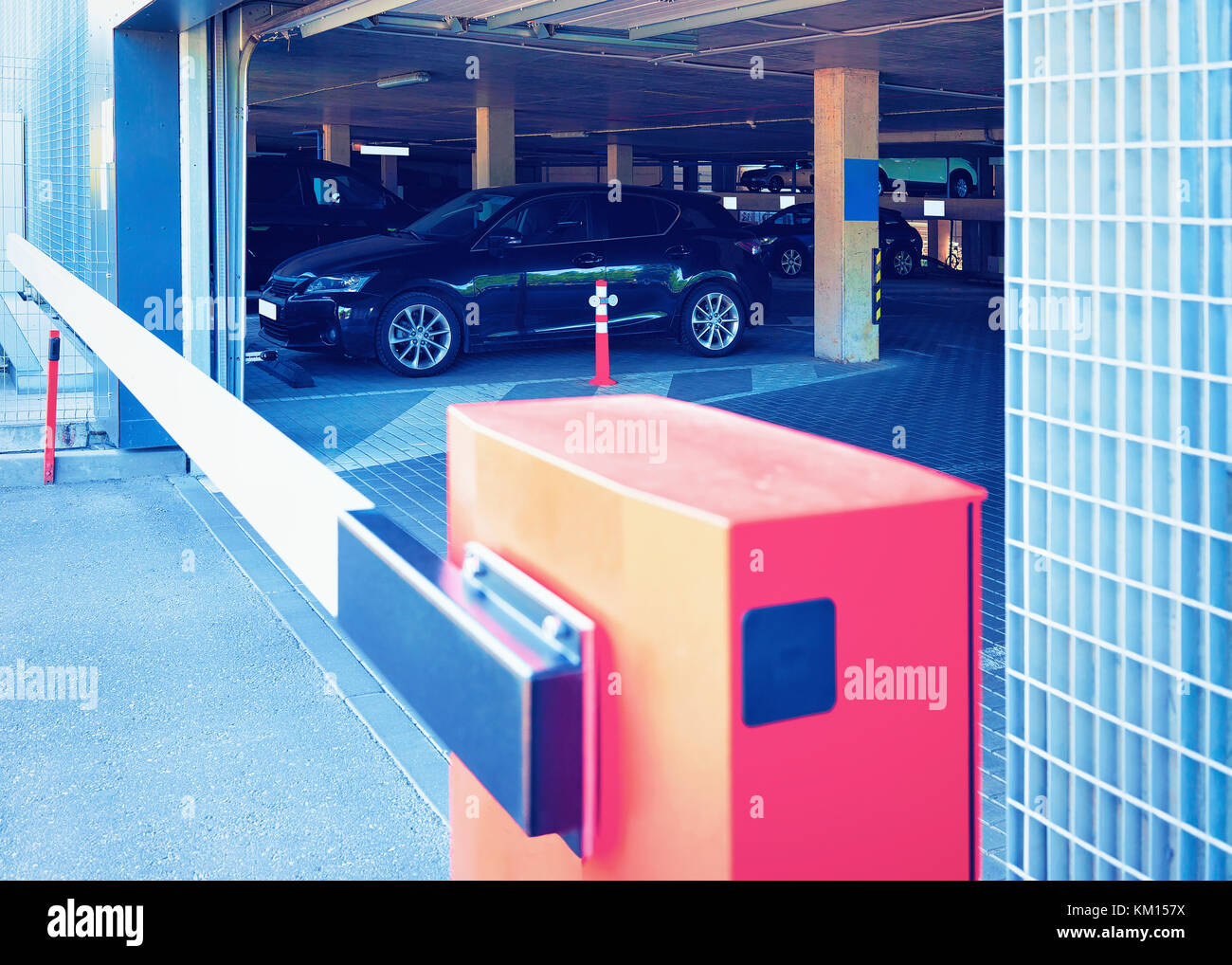 Gate crossing of modern parking in the business center Stock Photo - Alamy