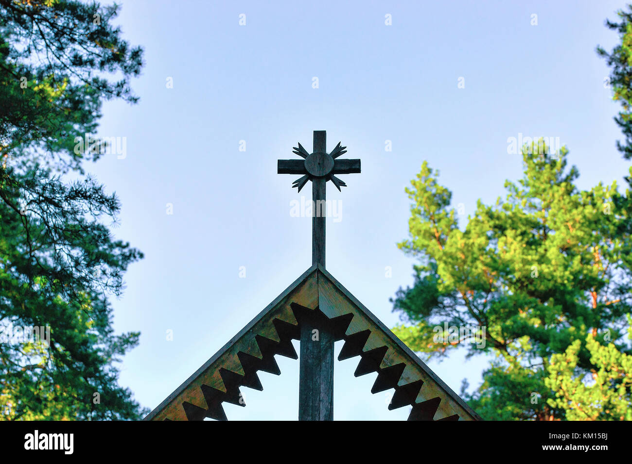 Wooden cross of the archway in Calvary way of the Cross in Vilnius ...