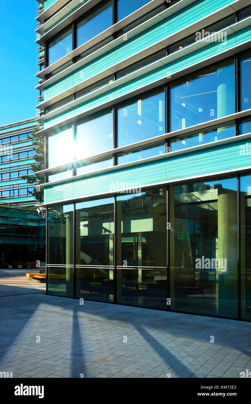 Entrance into commercial architecture of modern steel and glass ...