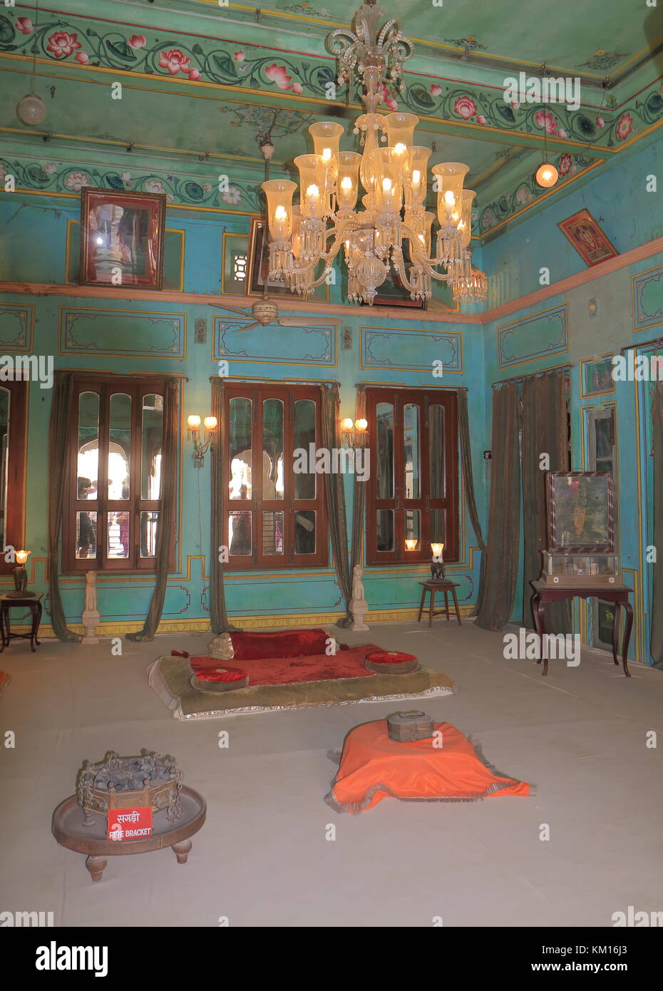 Beautiful room setting of kings at City Palace in Udaipur India Stock ...