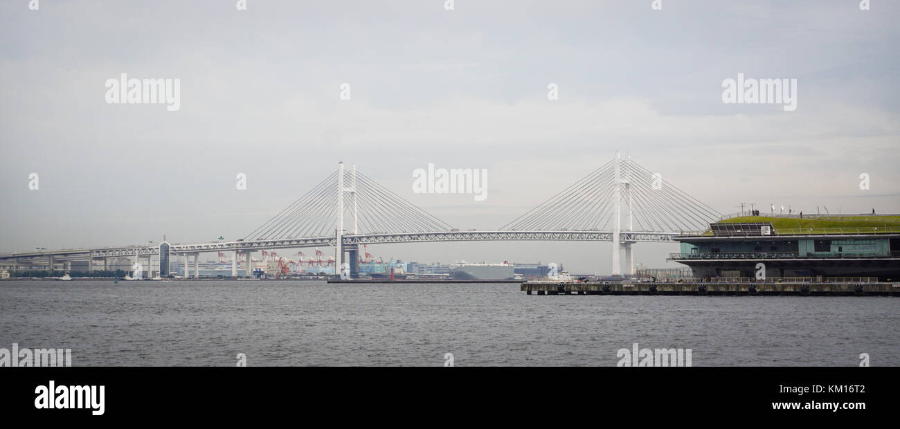 Yokohama, Japan - Nov 5, 2014. View of Yokohama bay bridge and the sea ...