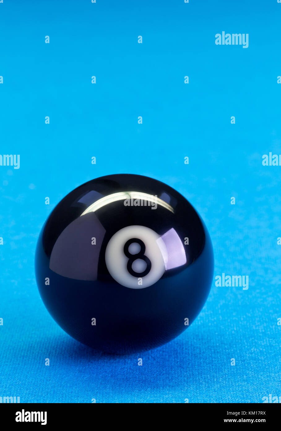 Billiard pool game eight ball on billiard table with blue cloth, copy ...