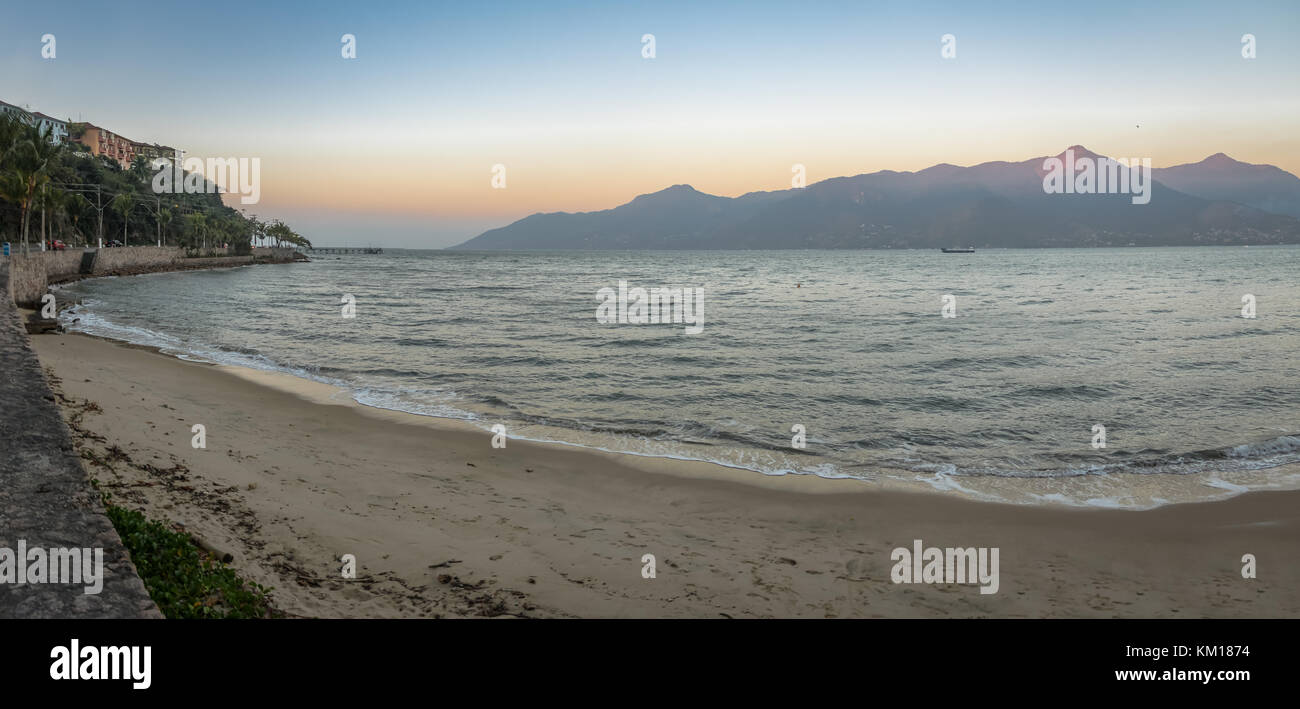 Panoramic view of Downtown Sao Sebastiao Beach with Ilhabela on ...