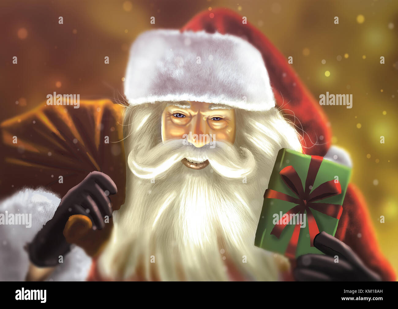Digital illustration of Santa clause with his bag over one shoulder and ...