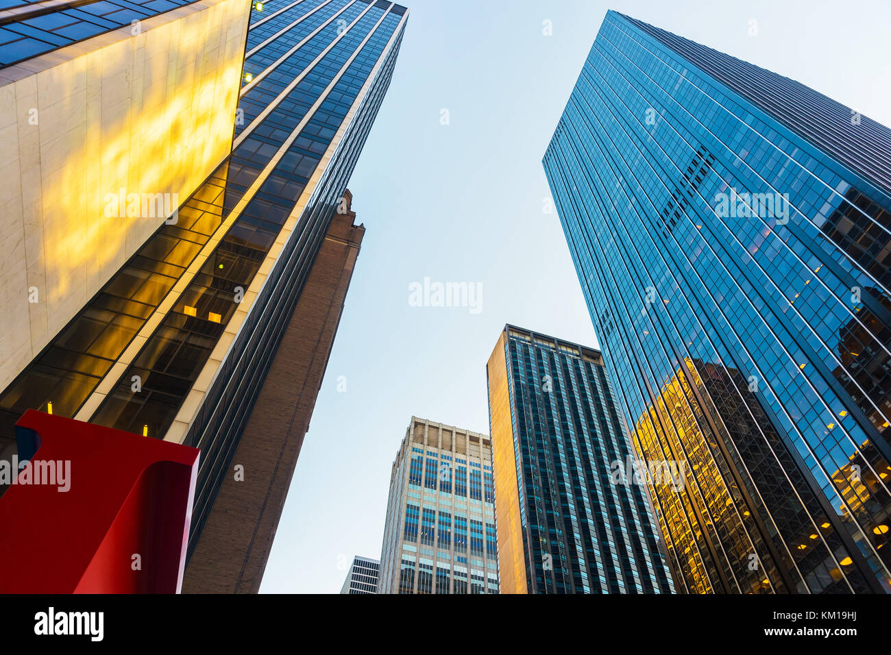 New York, USA - May 6, 2015: Bottom up view of Manhattan Skyscrapers ...