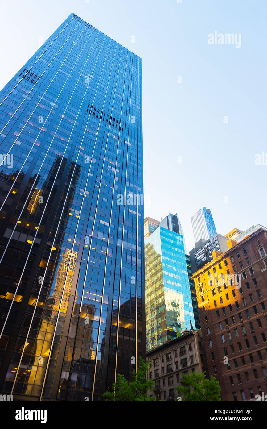 New York, USA - May 6, 2015: Bottom up view on Manhattan Skyscrapers ...