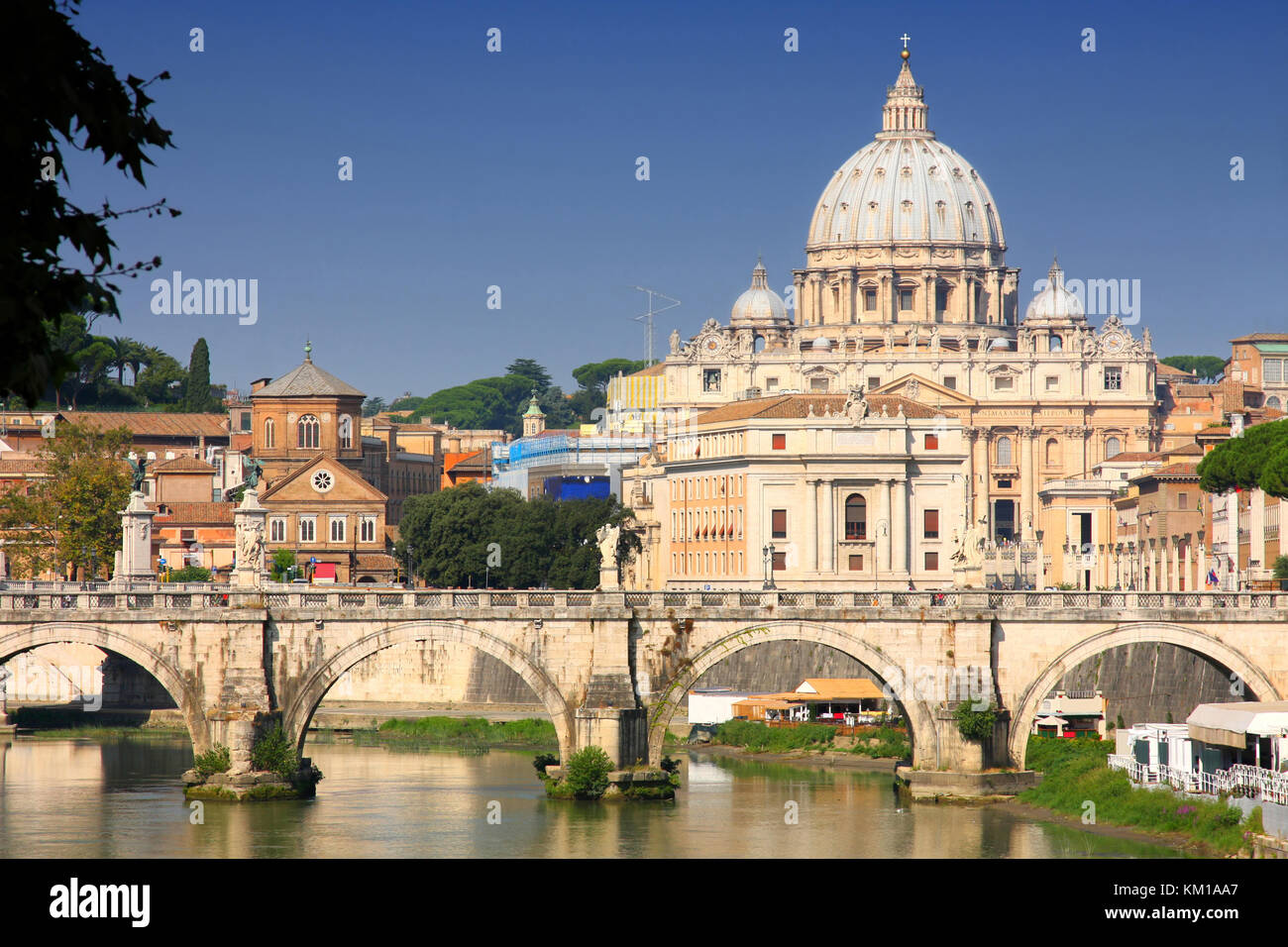 view of panorama Vatican City from Ponte Umberto I in Rome, Italy Stock ...