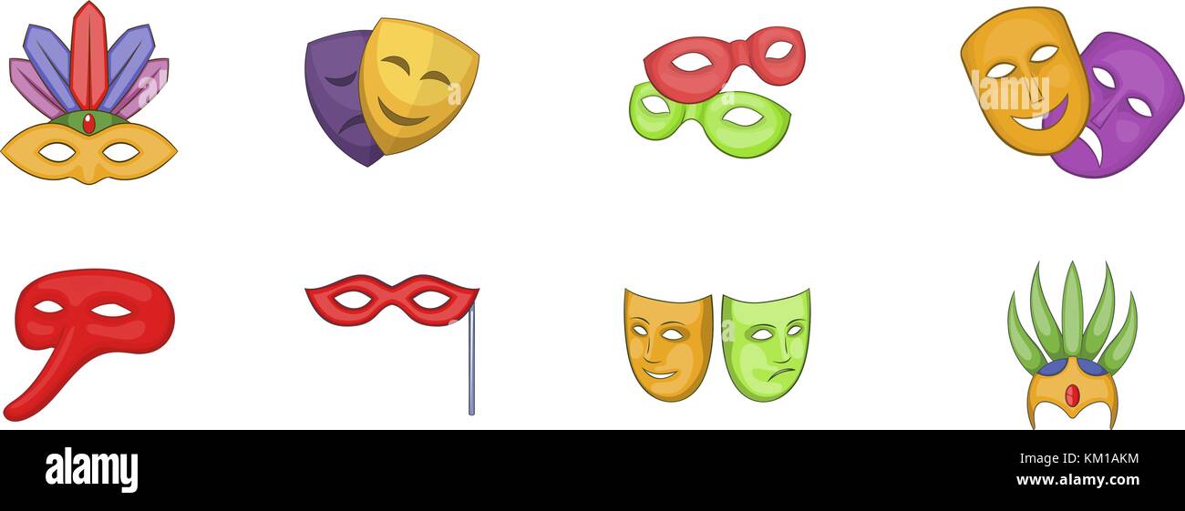 Carnaval mask icon set, cartoon style Stock Vector Image & Art - Alamy