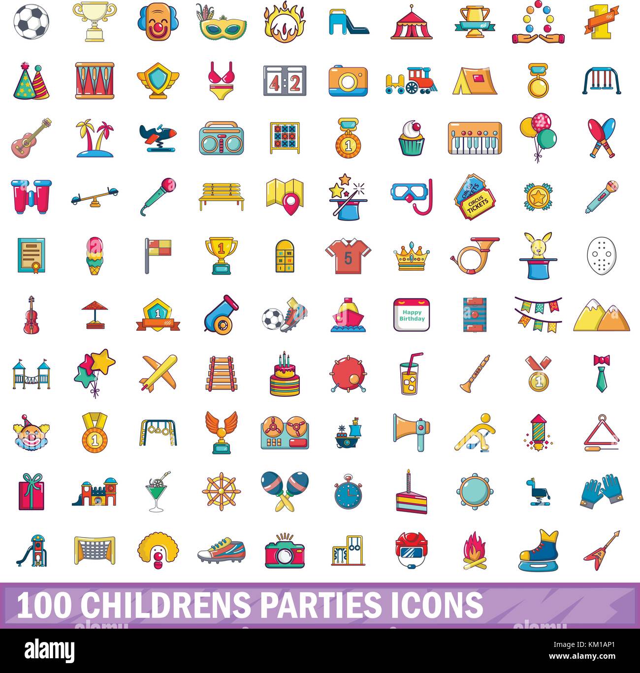 100 childrens parties icons set, cartoon style Stock Vector Image & Art ...