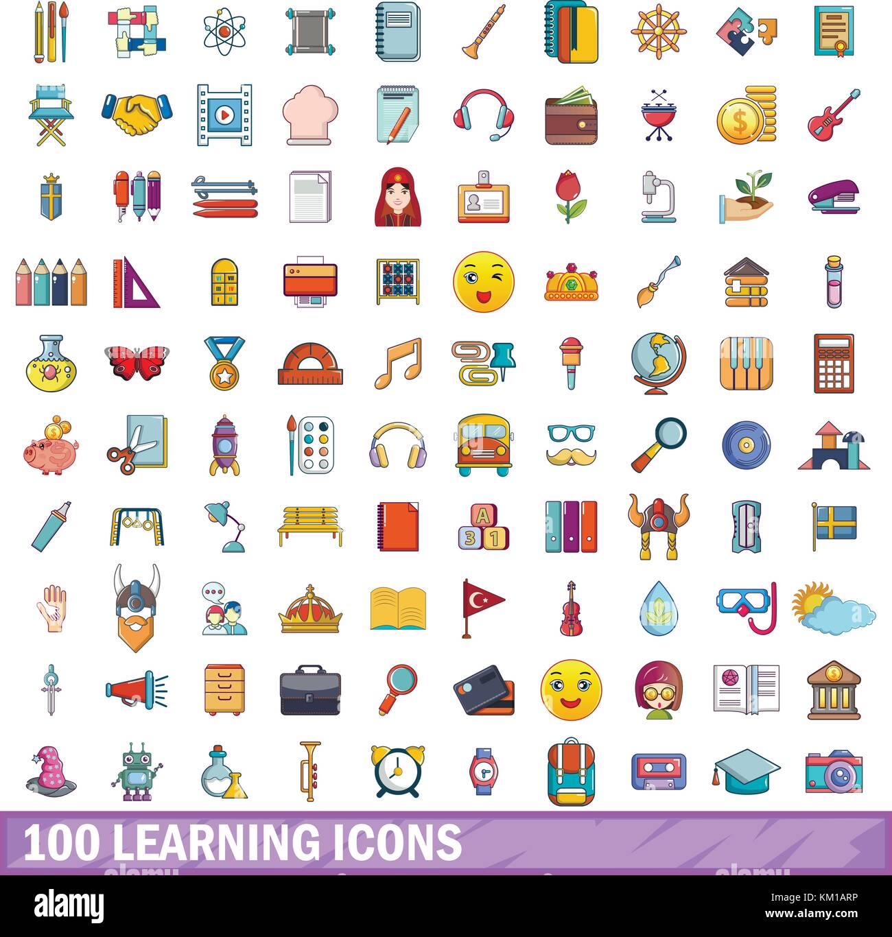 100 learning icons set, cartoon style Stock Vector Image & Art - Alamy