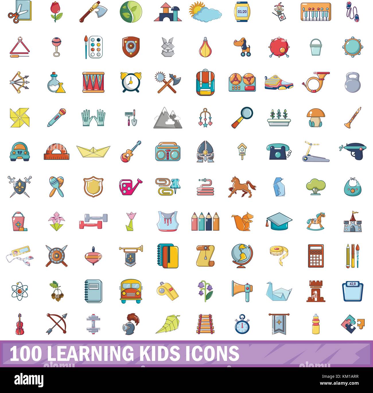 100 learning kids icons set, cartoon style Stock Vector Image & Art - Alamy