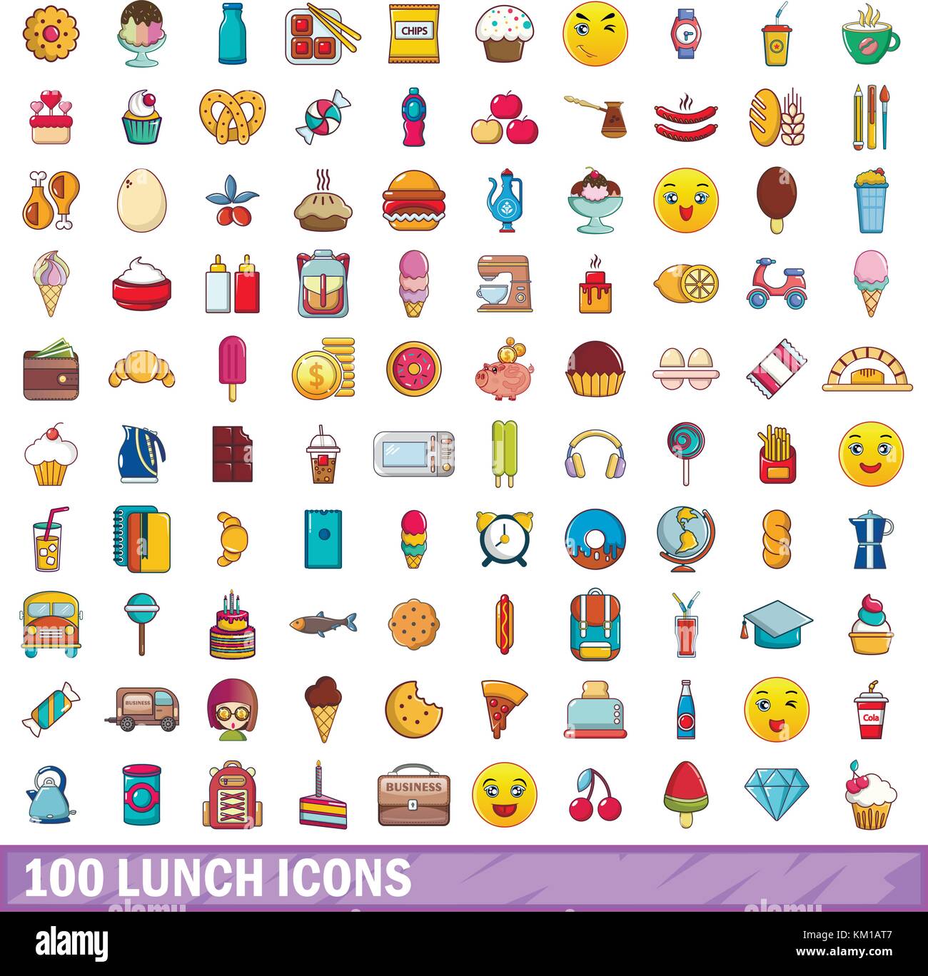 100 lunch icons set, cartoon style Stock Vector Image & Art - Alamy
