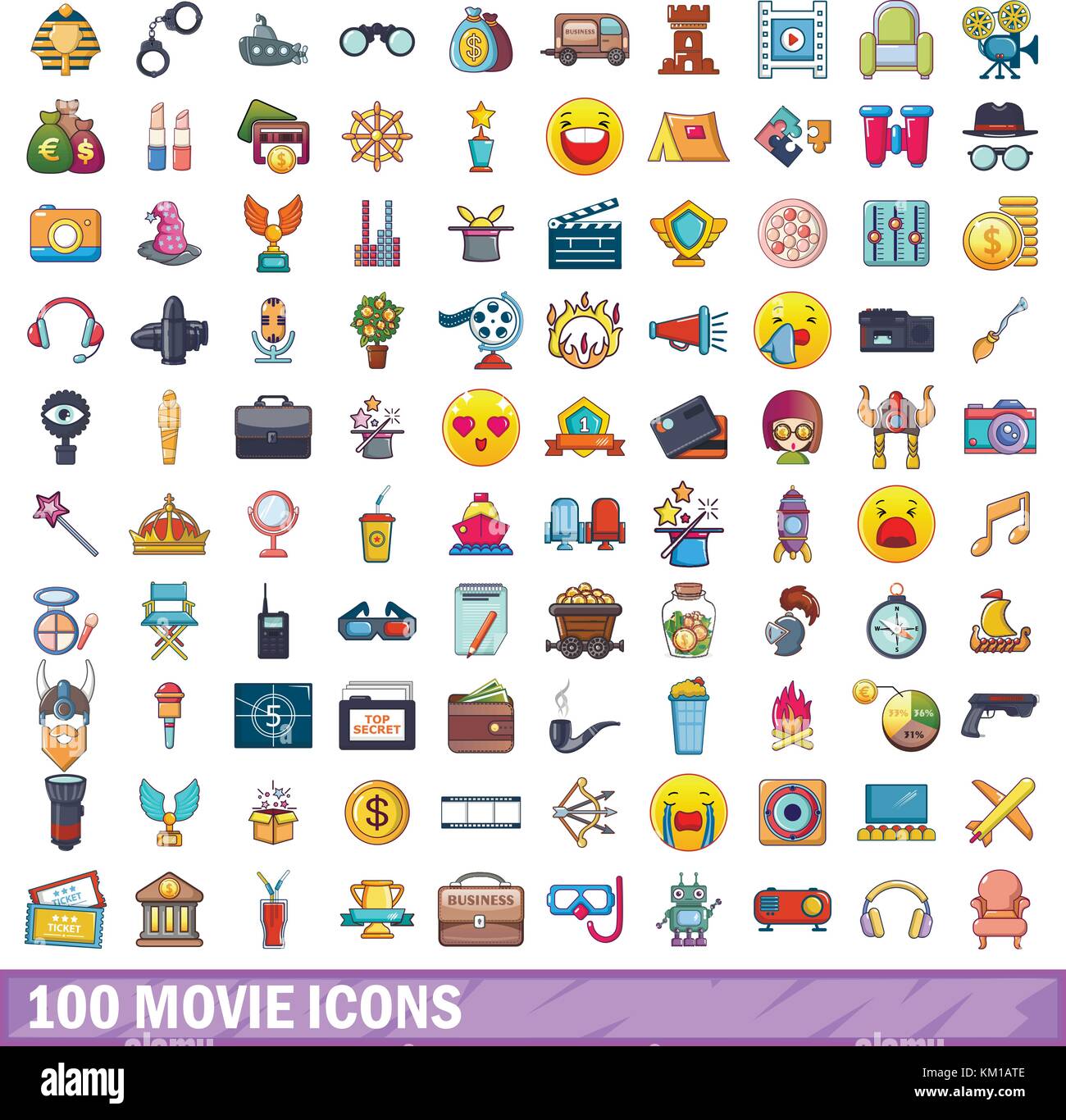100 movie icons set, cartoon style Stock Vector Image & Art - Alamy