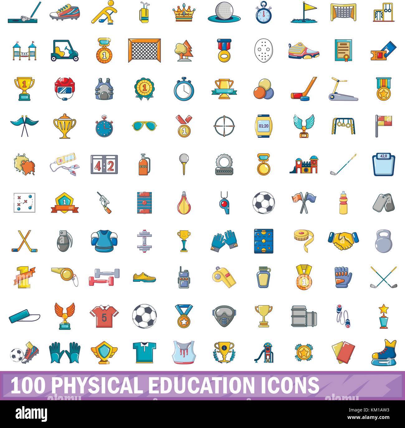100 physical education icons set, cartoon style Stock Vector Image ...