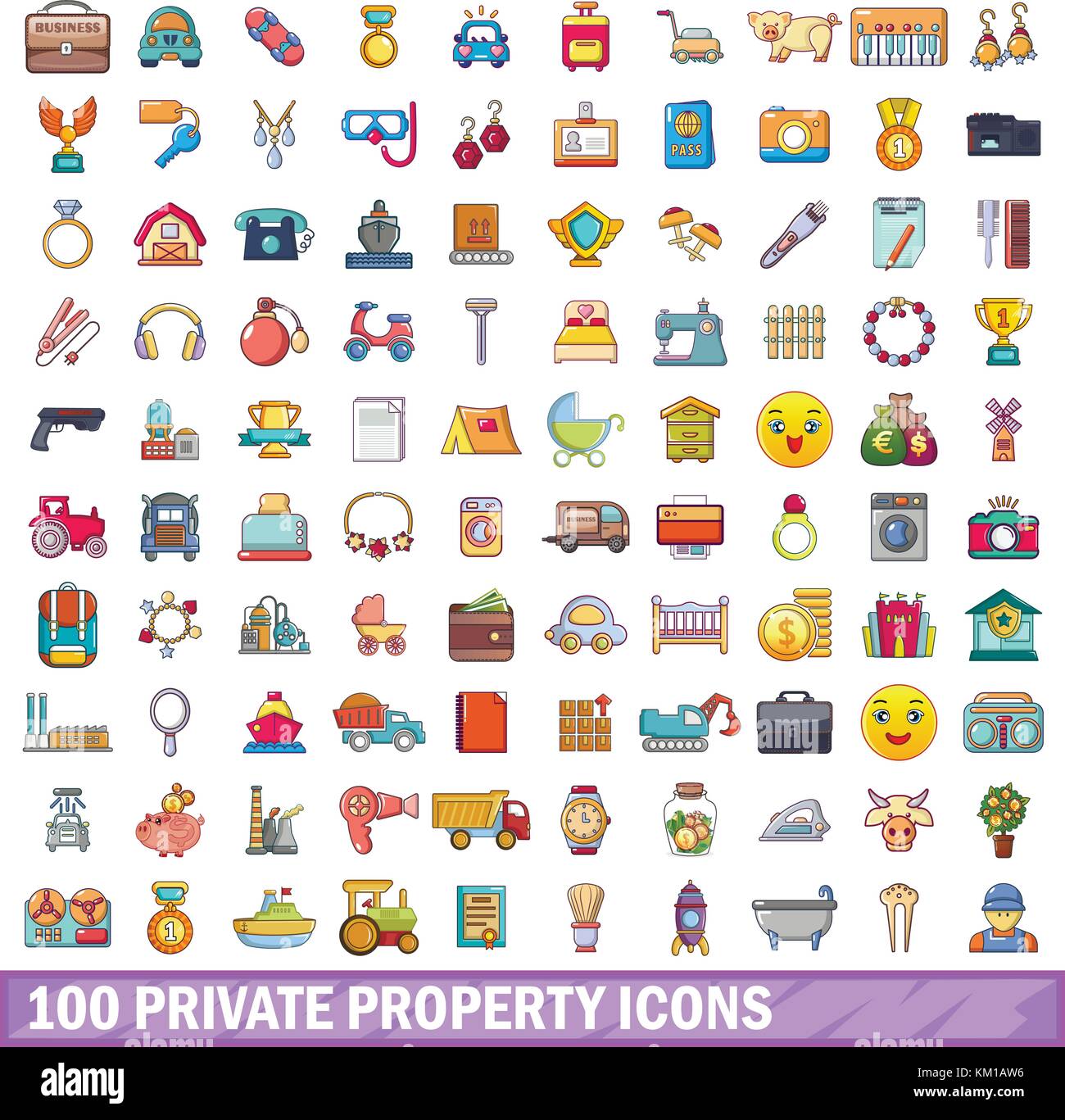 100 private property icons set, cartoon style Stock Vector Image & Art ...