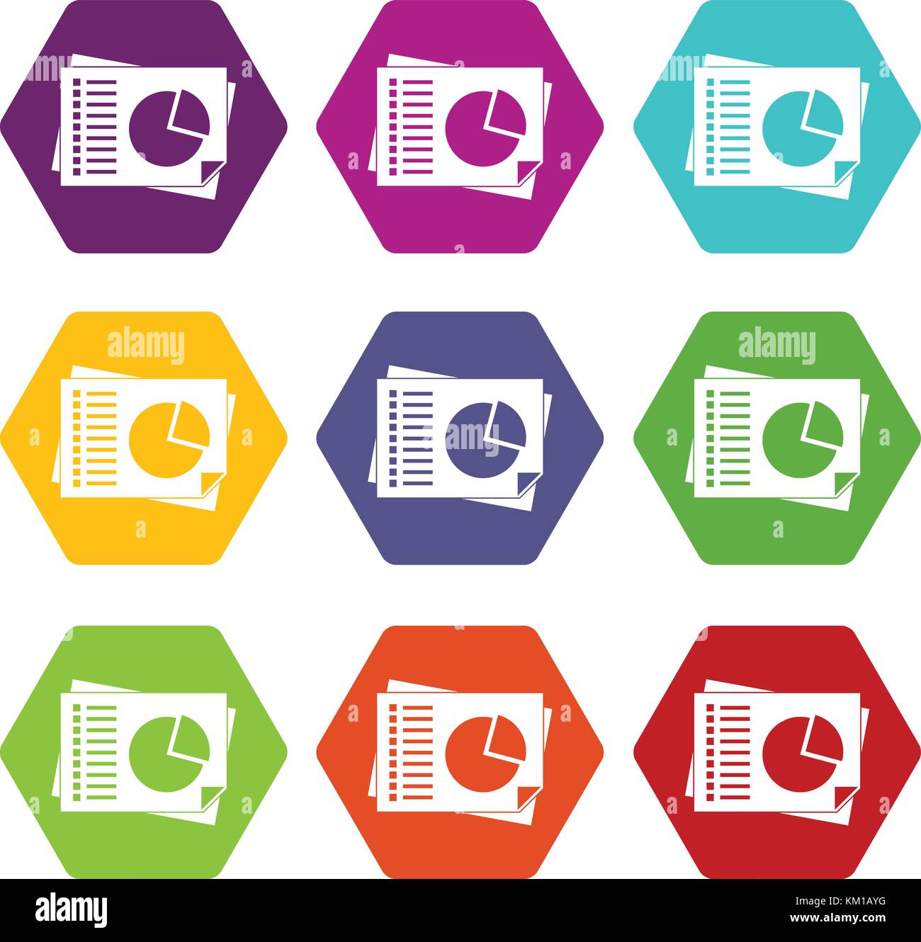 Sheets of paper with charts icon set color hexahedron Stock Vector ...