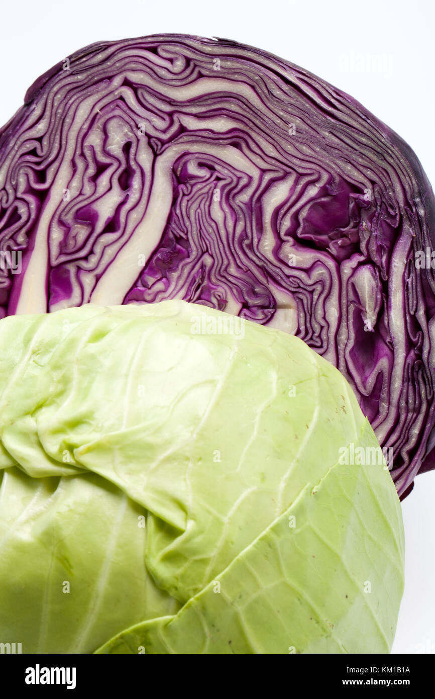 White and Red Cabbage cross section on White Background Stock Photo - Alamy