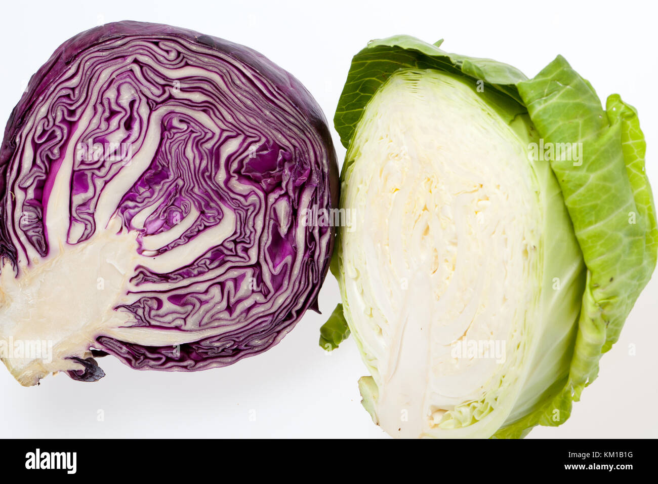 White and Red Cabbage cross section on White Background Stock Photo - Alamy