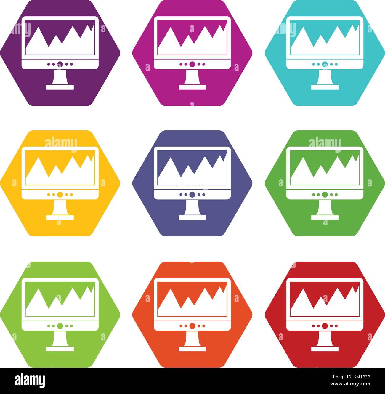 Monitor and a chart icon set color hexahedron Stock Vector Image & Art ...
