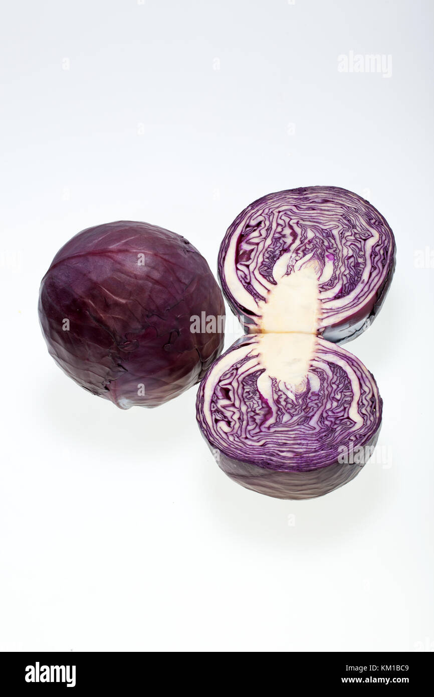 Red Cabbage cross section on White Background Stock Photo - Alamy
